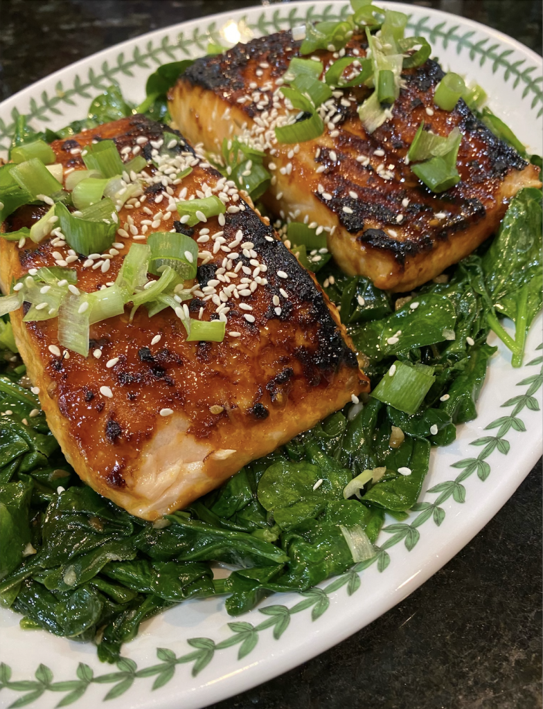 Gochujang-Glazed Salmon with Garlic Spinach - Thrive Carolinas