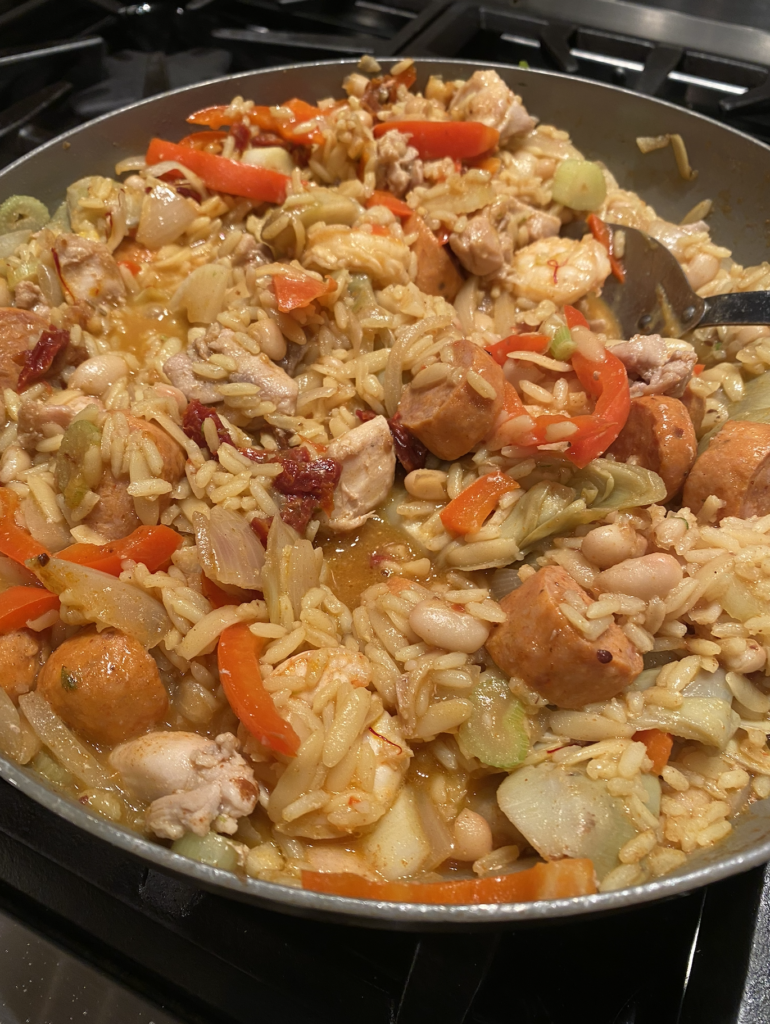 Traditional Paella with Chicken, Shrimp & Saffron Rice
